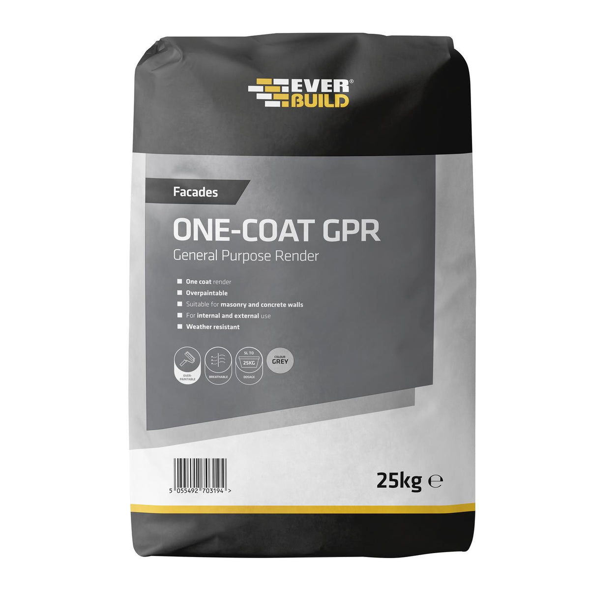Everbuild Sika One-Coat General Purpose Render Grey 25kg – Frasar Direct
