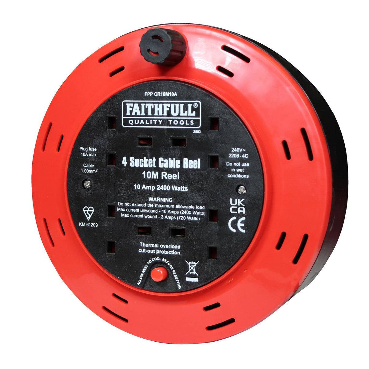 Faithfull Power Plus Cable Reel 240V 10A 4-Socket 10m – Frasar Direct